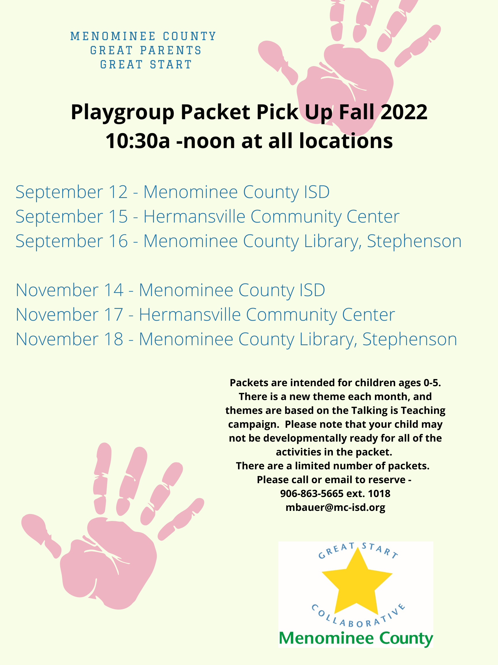 Great Parents, Great Start Playgroup Schedule – A great start for every child!